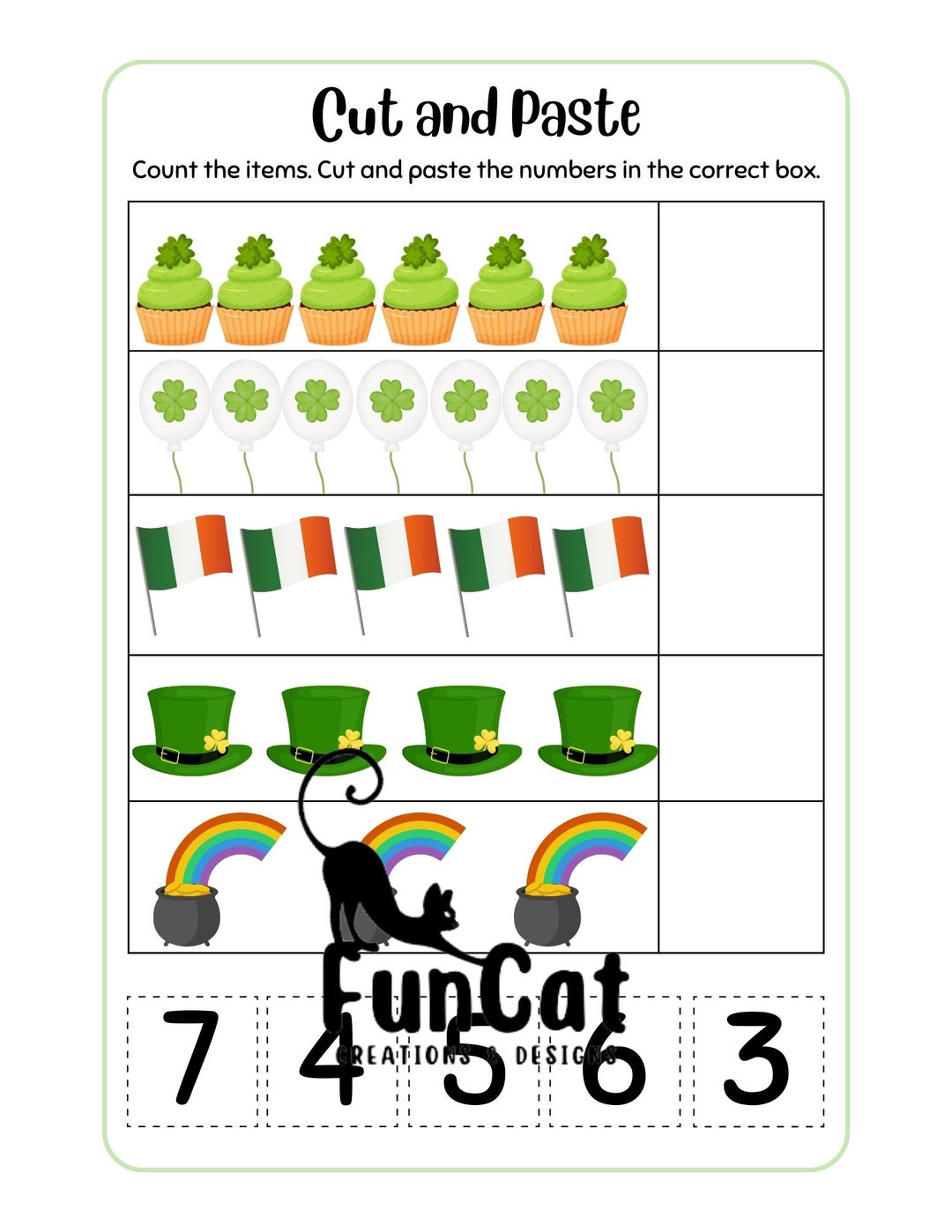St. Patrick's Cut and Paste Number Activity Digital Download Kid's ...