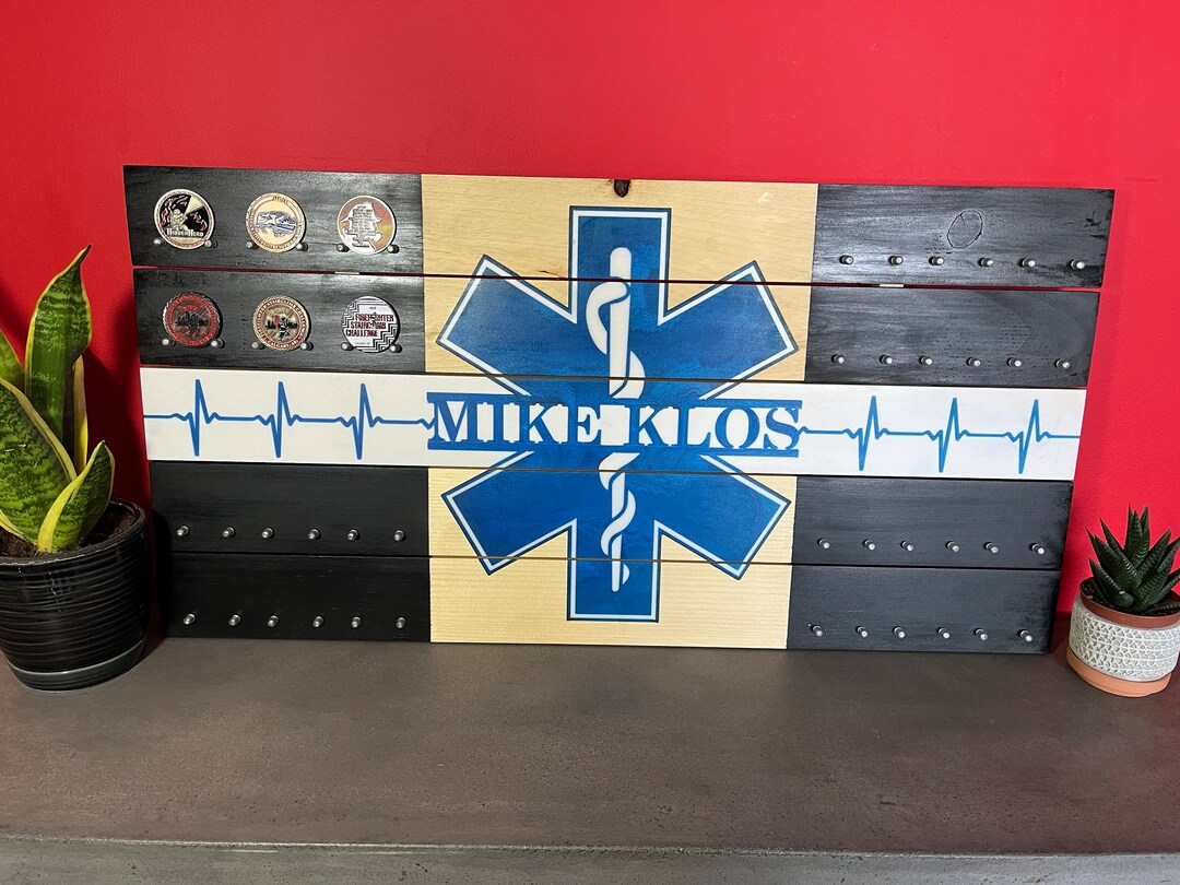 Paramedic EMS Challenge Coin Holder Thin Blue Line W/ Star of Life - Etsy