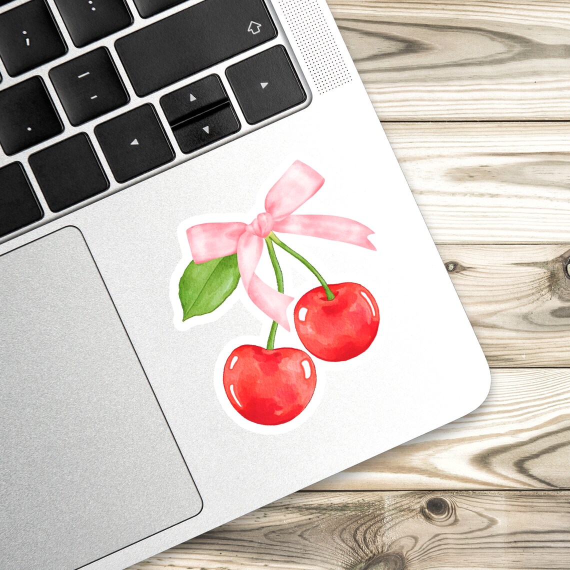 Coquette Cherry Sticker, Coquette Pink Bow Cherries Stickers Girly ...