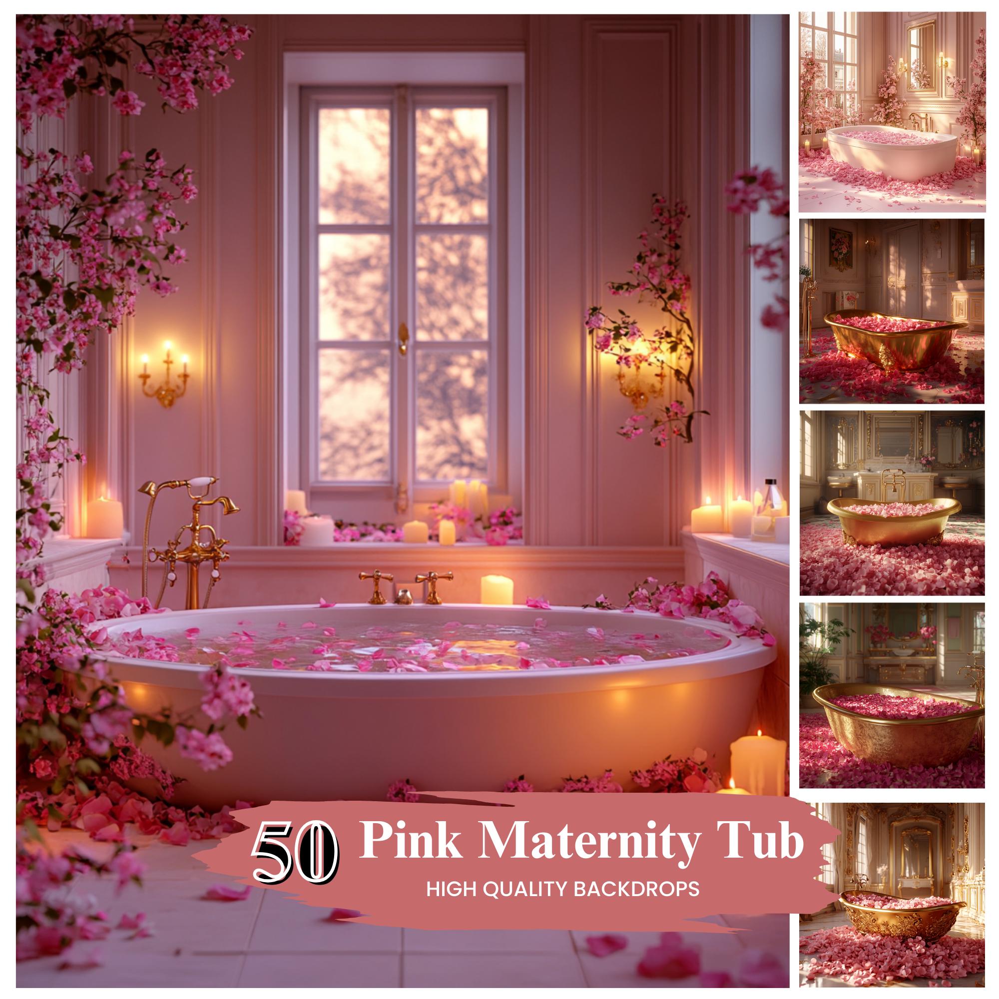 Pink Maternity Tub Digital Backdrop, Elegant Bathtub Maternity Backdrop ...