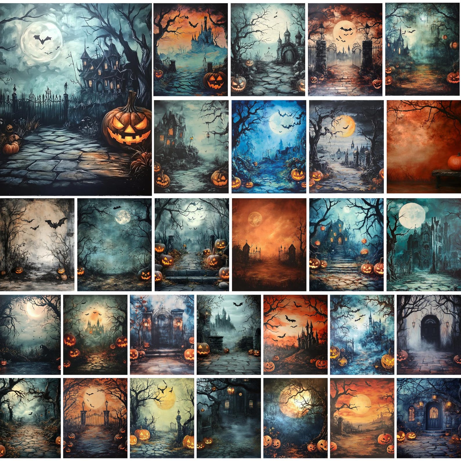 200 Halloween Digital Backdrops Bundle, Autumn Path Overlay With ...
