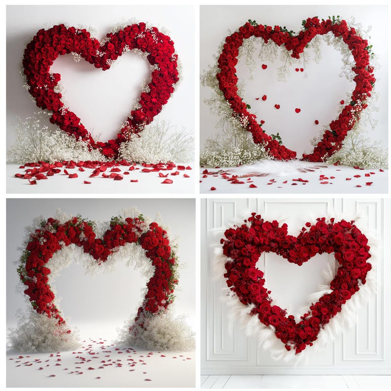 40+ Floral Heart Frame Backdrops, Red Roses Floral Backdrop, Overlay ...