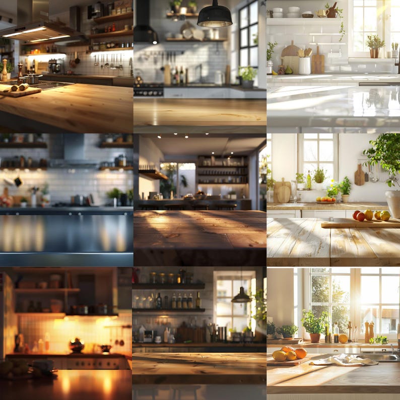 100 Kitchen Backgrounds Bundle, Kitchen Countertop Mockup for Product ...