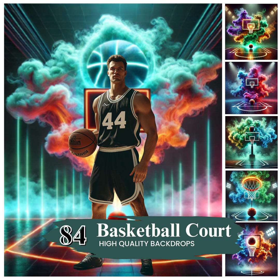 50 Basketball Court Digital Backdrop, Sports Poster Template, Smoke and ...