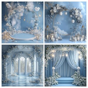 50+ Maternity Digital Backdrop, Blue Floral Maternity Backdrop, Gender ...