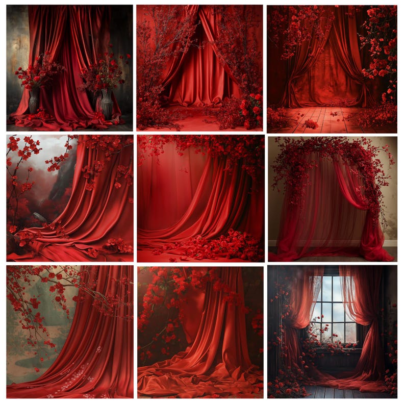 50+ Romantic Red Silk Digital Backdrop, Studio Photography Digital ...