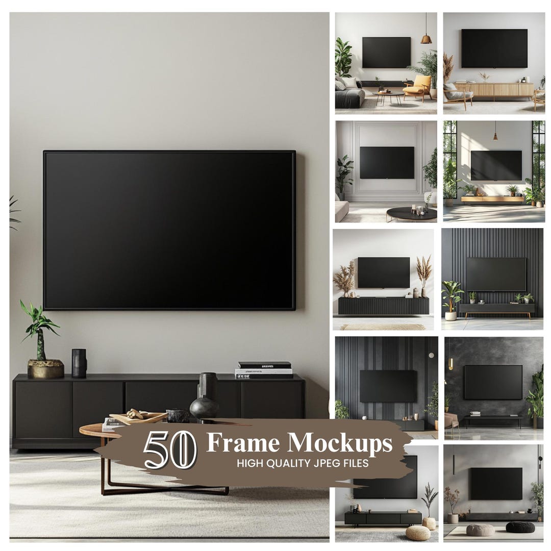 50 Television Frame Mockup, Cozy TV Room Mockup, Canva Wall Mounted TV ...