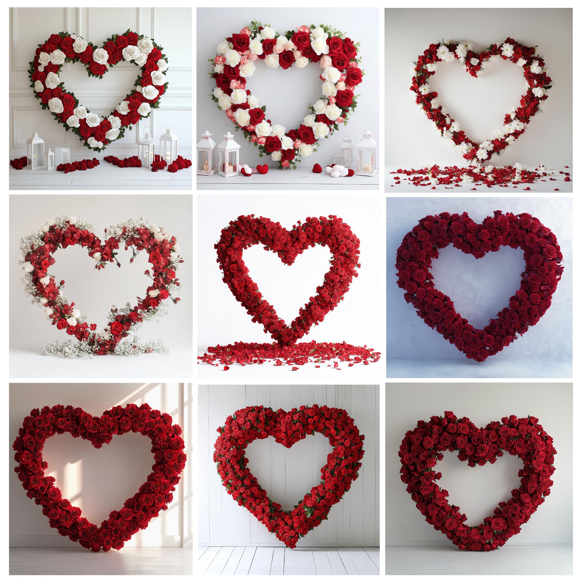 40+ Floral Heart Frame Backdrops, Red Roses Floral Backdrop, Overlay ...