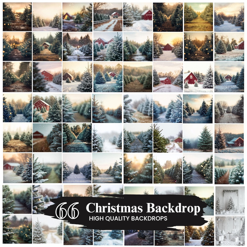 50+ Christmas Tree Farm Digital Backdrops, Winter Backdrop, Holiday ...