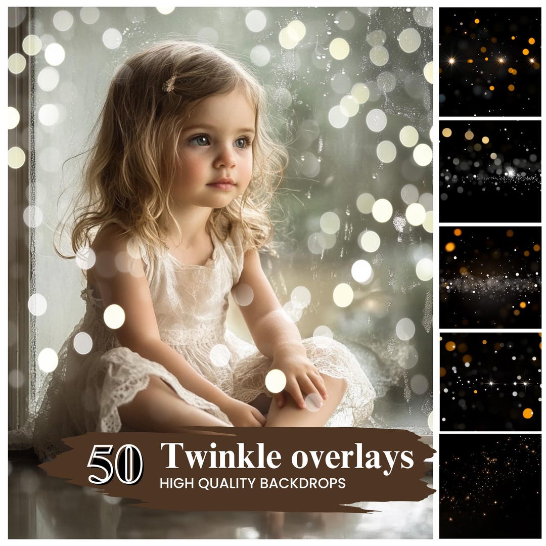 50 Twinkle Digital Overlays, Twinkle Light Overlays Backdrop, Gold Lights Overlay, Sparkle ...