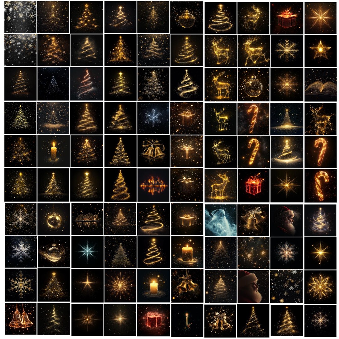 100+ Magical Christmas Overlays Bundle, Christmas Gold Effect PNG ...