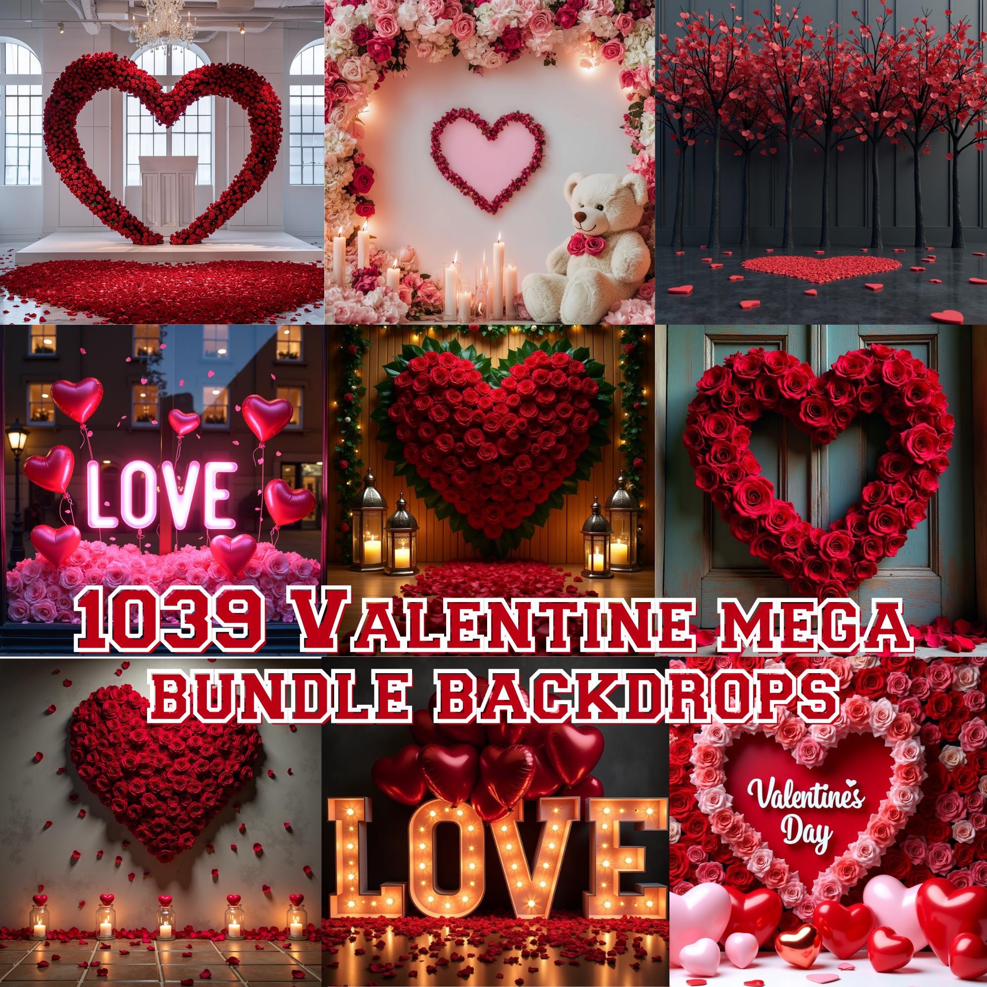 1000+ Valentine's Day Digital Backdrops Mega Bundle, Romantic Wedding ...