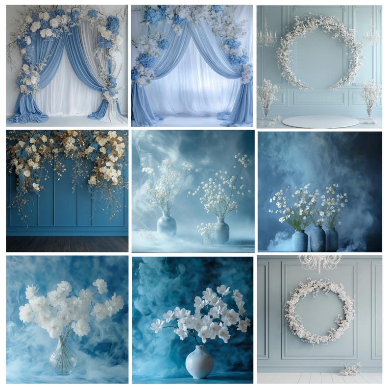 50+ Maternity Digital Backdrop, Blue Floral Maternity Backdrop, Gender ...