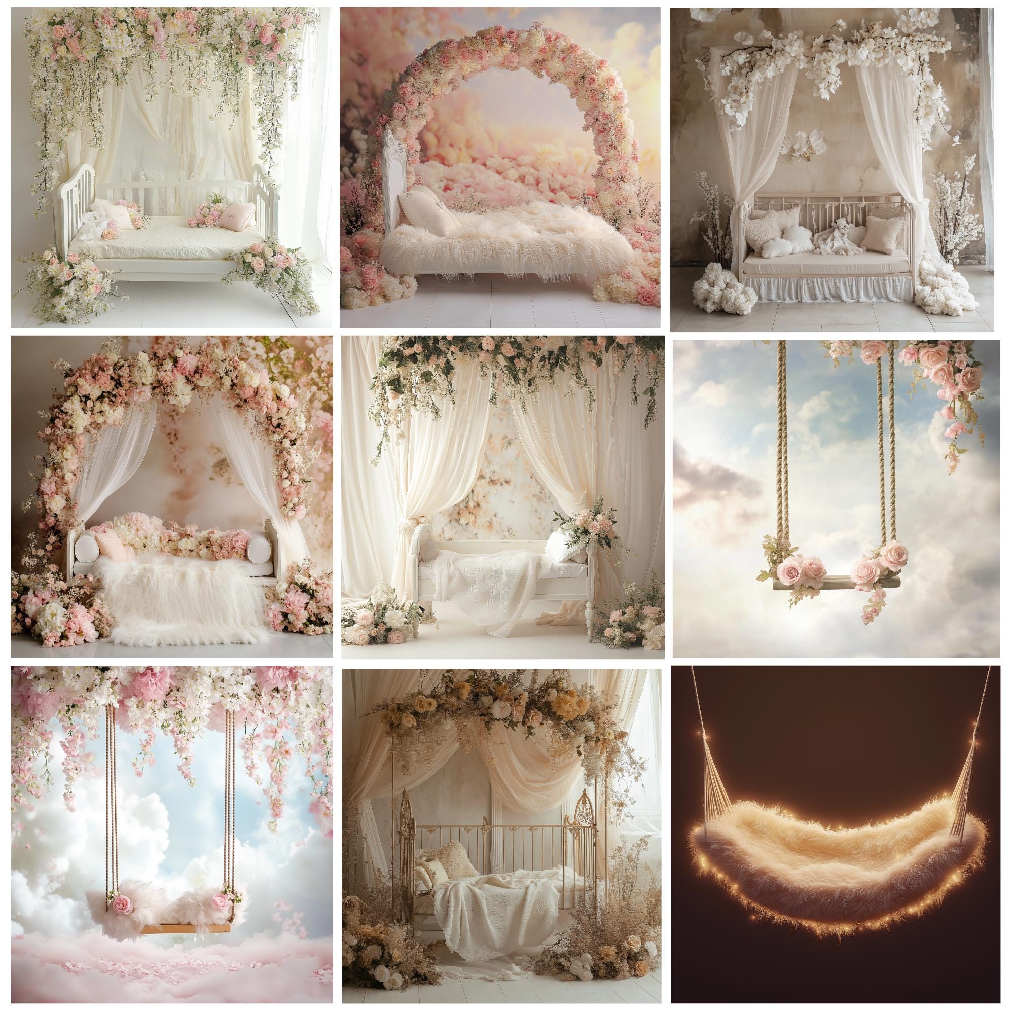 35 Neutral Newborn Digital Background, Flower Pram, Fine Art ...