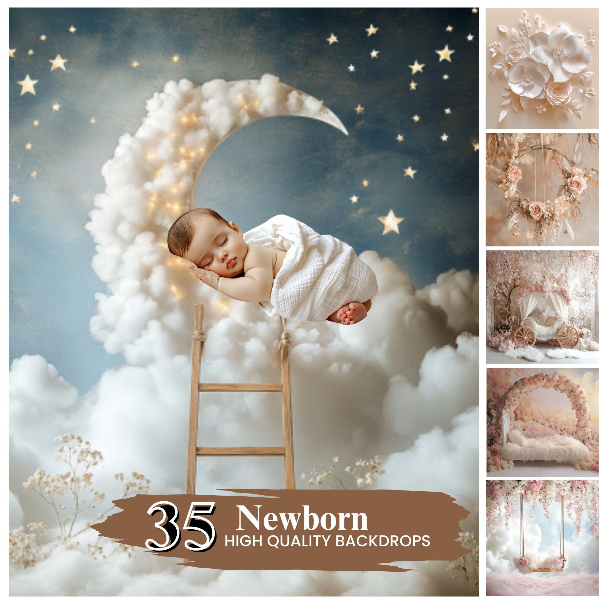 35 Neutral Newborn Digital Background, Flower Pram, Fine Art ...
