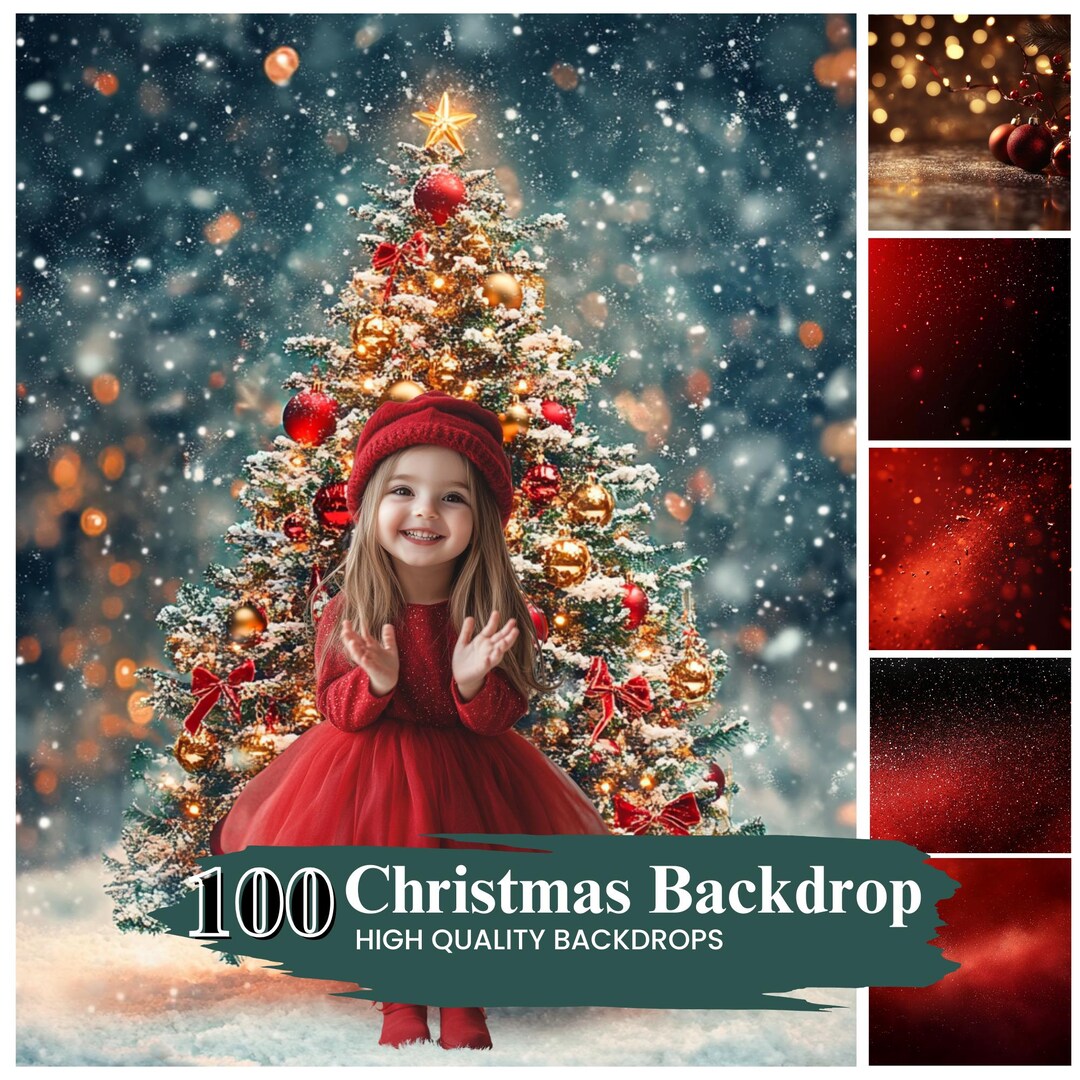 100 Christmas Bokeh Digital Backdrops, Photo Overlay Festive Clip Art ...