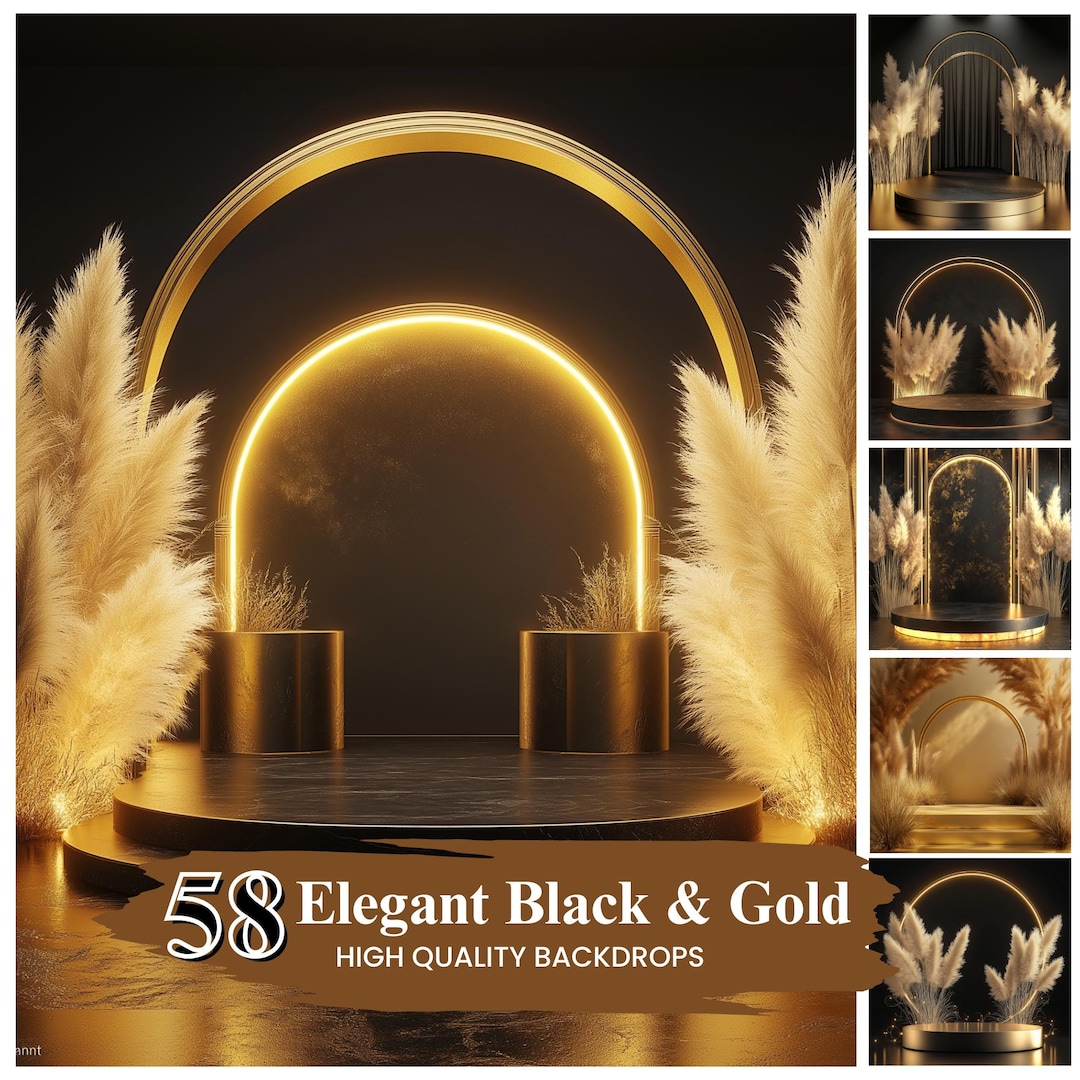 Elegant Black & Gold Digital Photography Backdrop, Modern Photography ...
