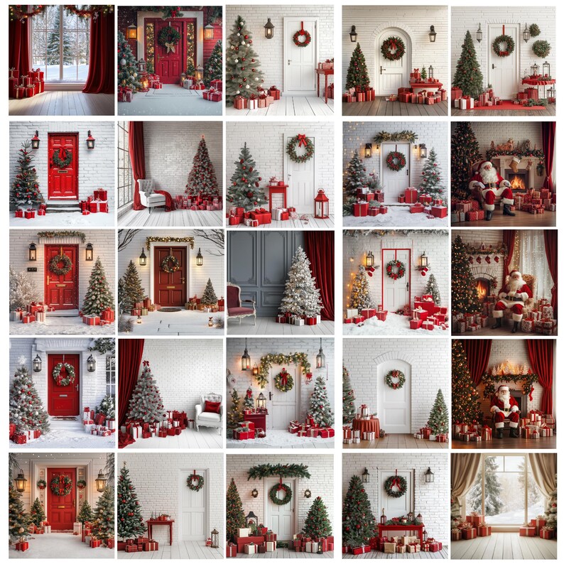 100+ Christmas White Digital Backdrops, Red Christmas Backdrop ...