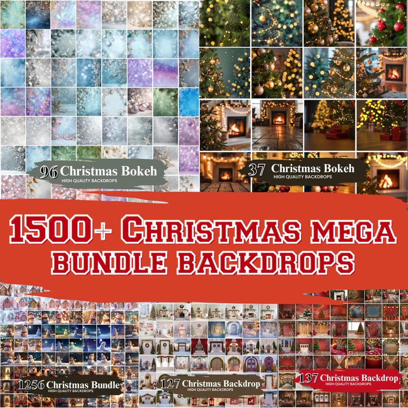 1500+ Christmas Digital Backdrops Mega Bundle, Festive Holiday, Bokeh ...