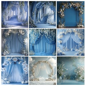 50+ Maternity Digital Backdrop, Blue Floral Maternity Backdrop, Gender ...