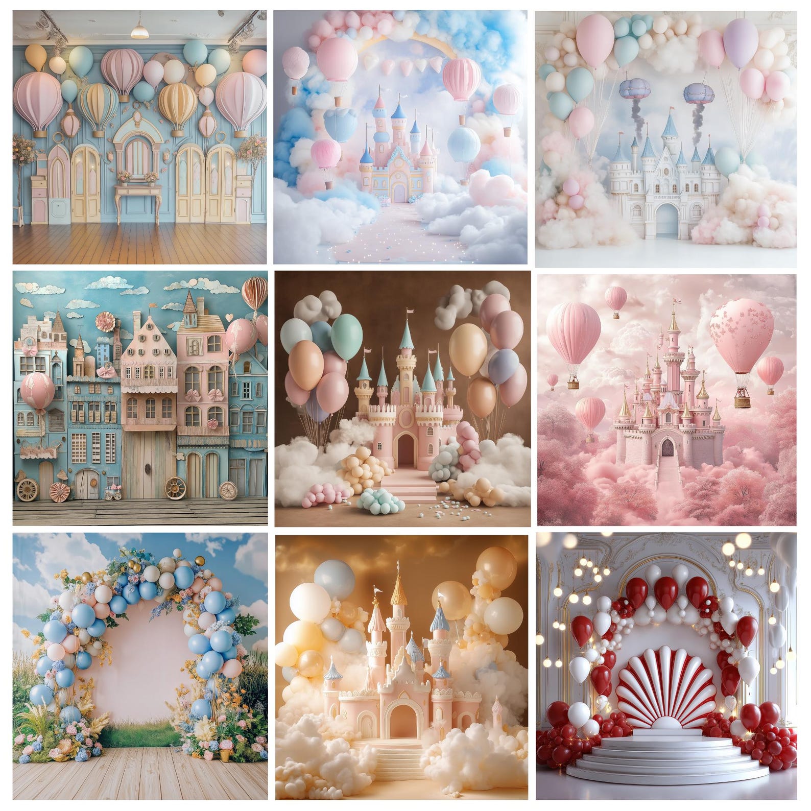 150+ Balloons Digital Backdrop, Rainbow Balloon Arch Backdrop ...