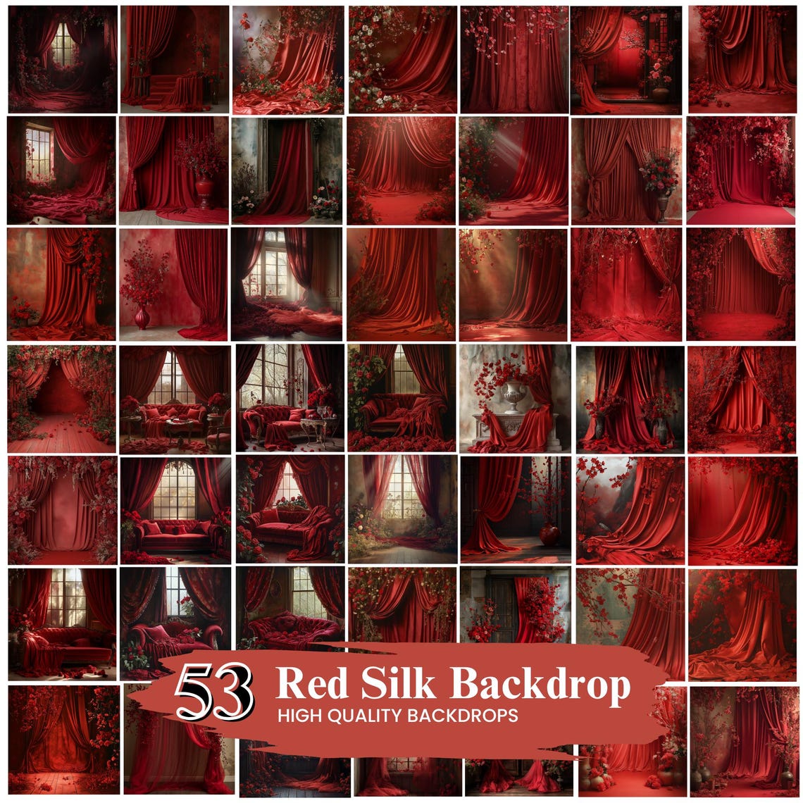 50+ Romantic Red Silk Digital Backdrop, Studio Photography Digital ...