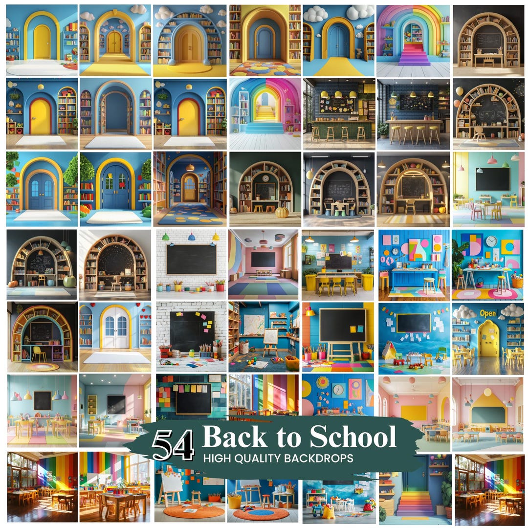 50+ Back to School Digital Backdrops, Photo Backdrop Set, School ...