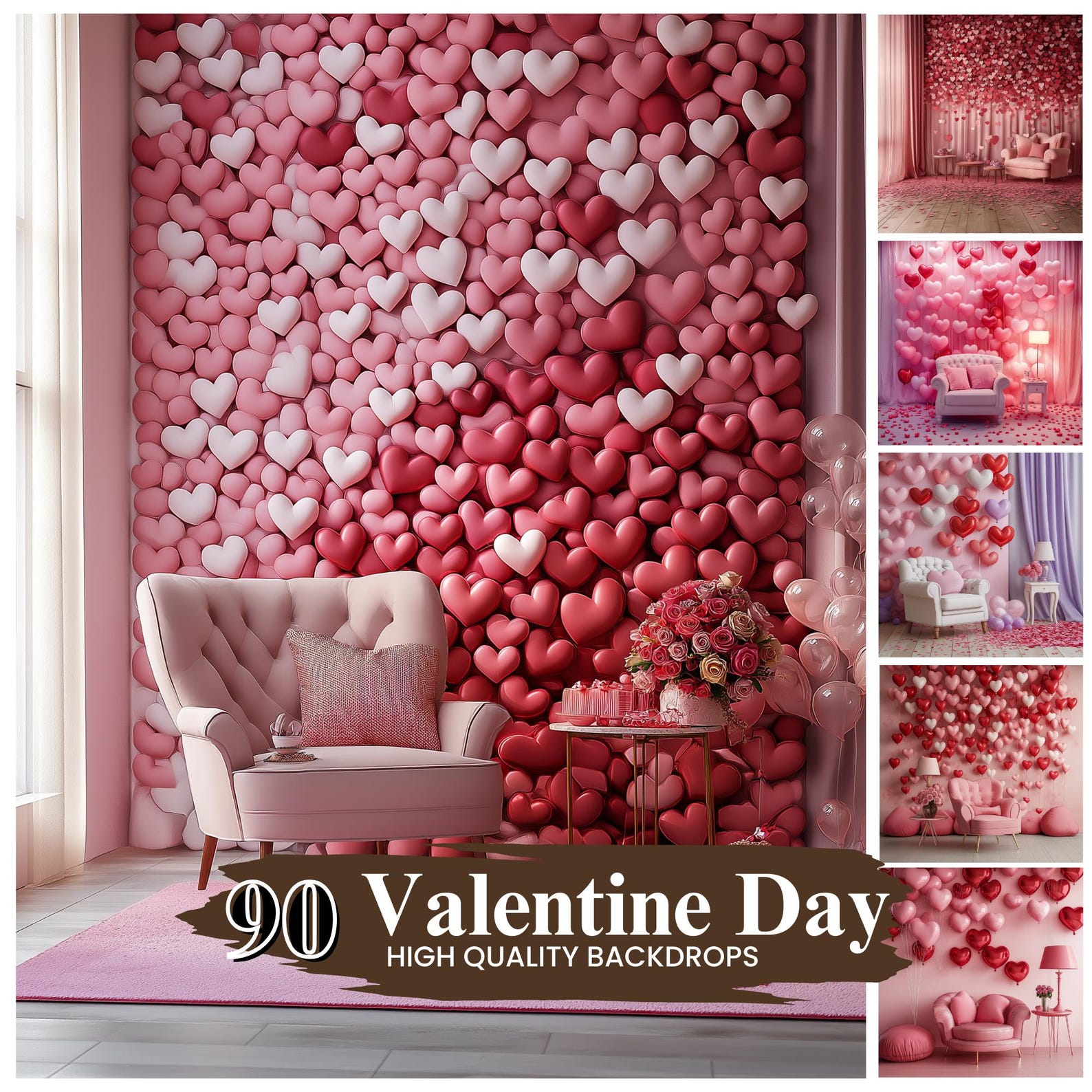 50+ Valentines Digital Backdrop, Heart Studio Digital Background ...