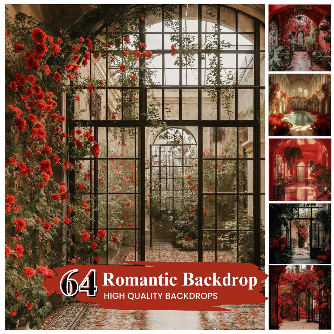 50+ Red Romantic Botanical Atrium Backdrops, Celebration Photography ...