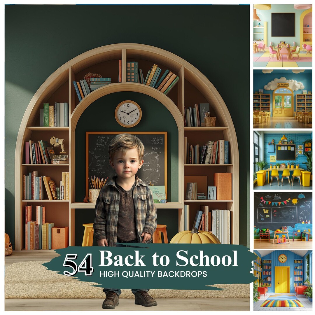 50+ Back to School Digital Backdrops, Photo Backdrop Set, School ...