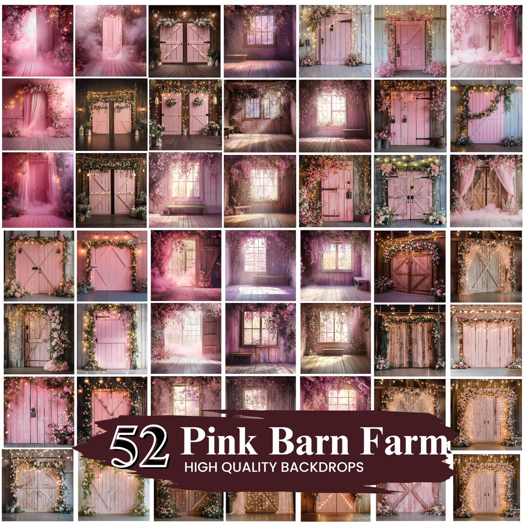 Pink Barn Digital Backdrop, Wedding Decor Photo Booth Backdrop, Pink ...