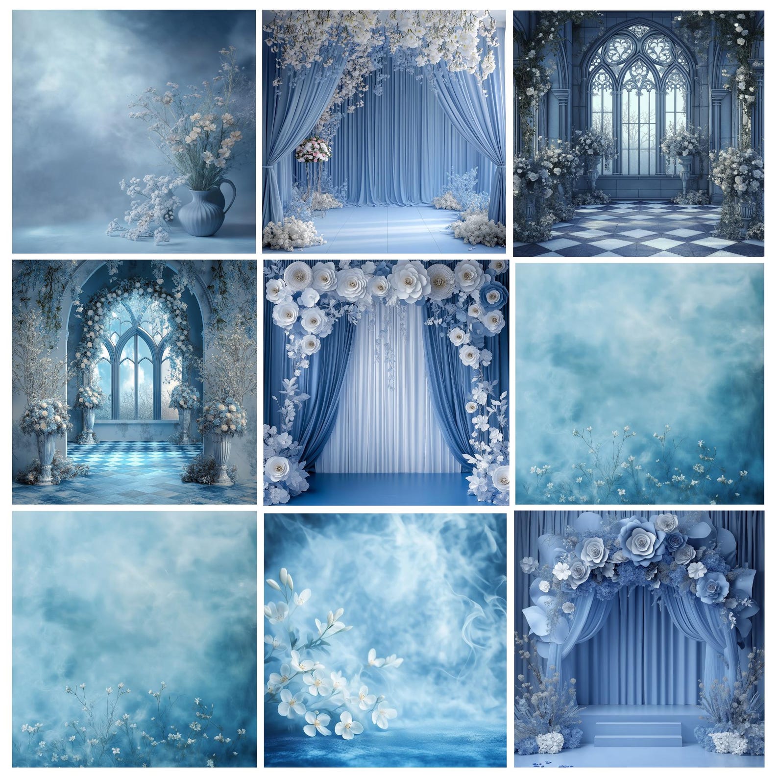 50+ Maternity Digital Backdrop, Blue Floral Maternity Backdrop, Gender ...