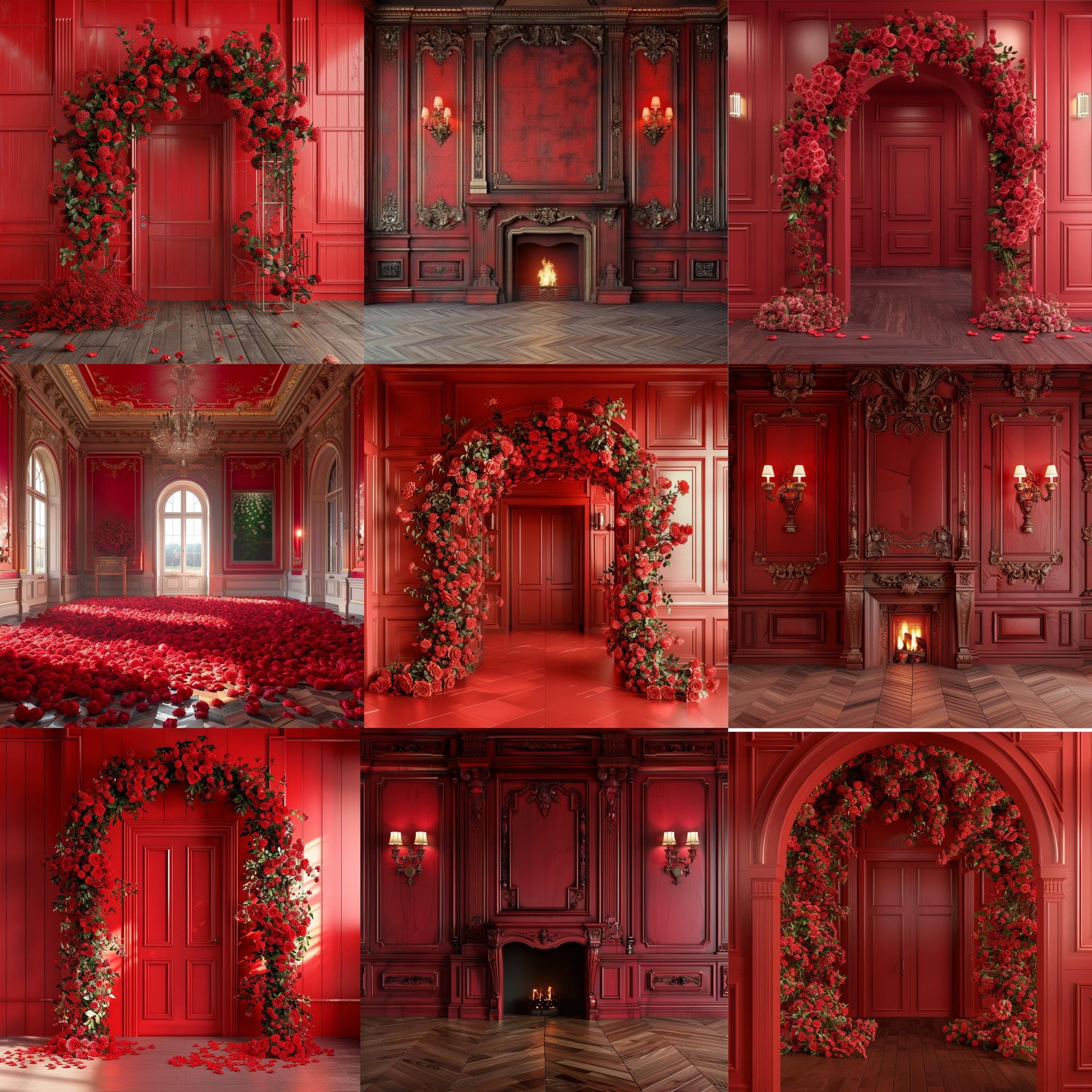 50+ Red Floral Valentine Digital Backdrops, Valentines Day Digital ...