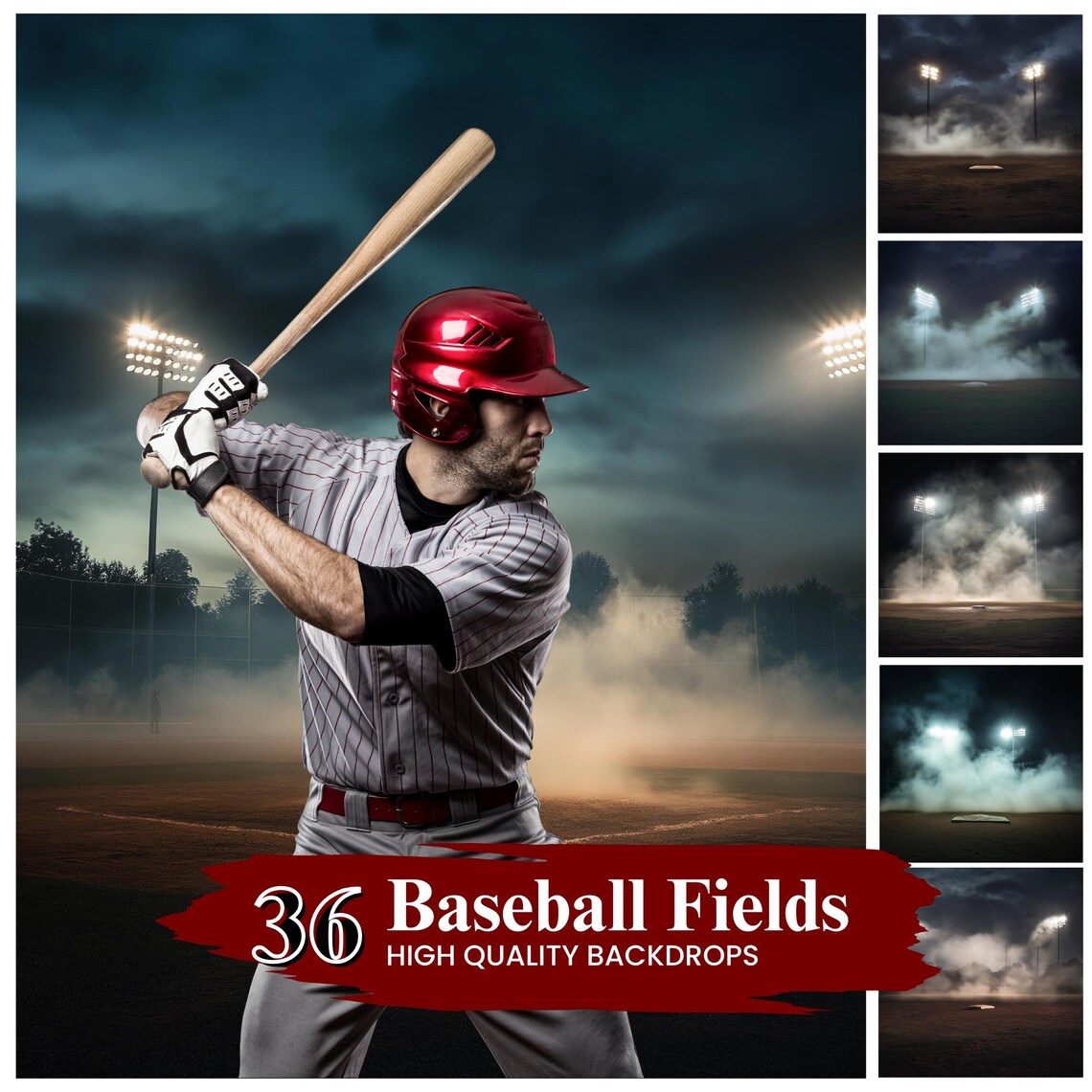 30+ Baseball Fields Digital Backdrops, Sports Poster Template, Baseball ...
