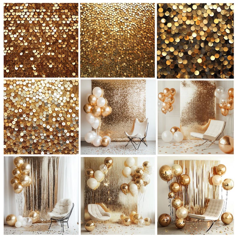 30+ Gold Sequin Wall Backdrops, Birthday Digital Backdrops, Shimmer ...