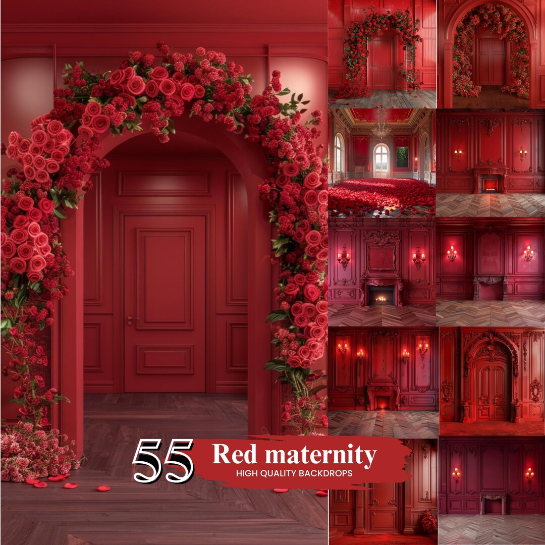 50+ Red Floral Valentine Digital Backdrops, Valentines Day Digital ...