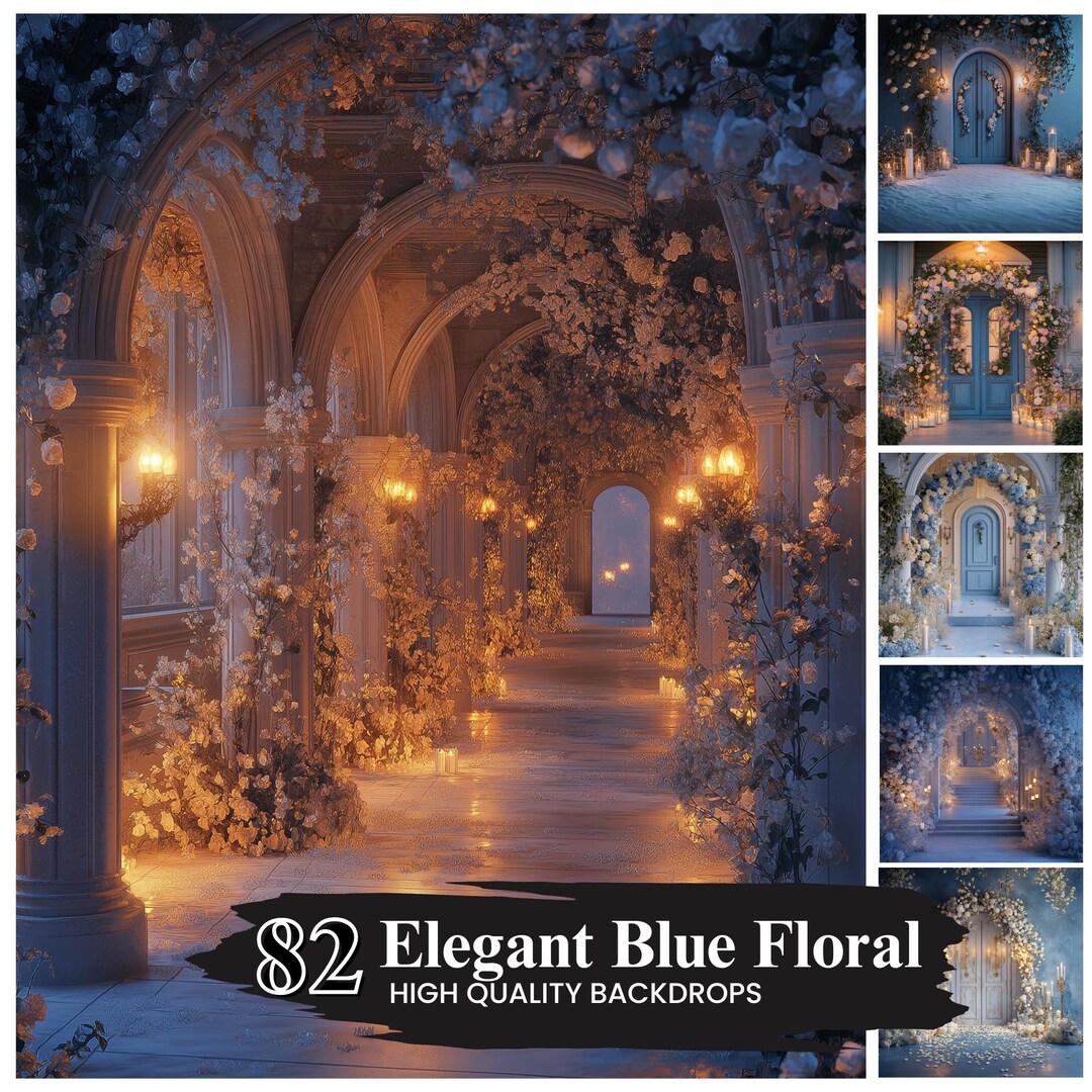 Elegance Blue Floral Door Digital Backdrops, Wedding and Maternity ...