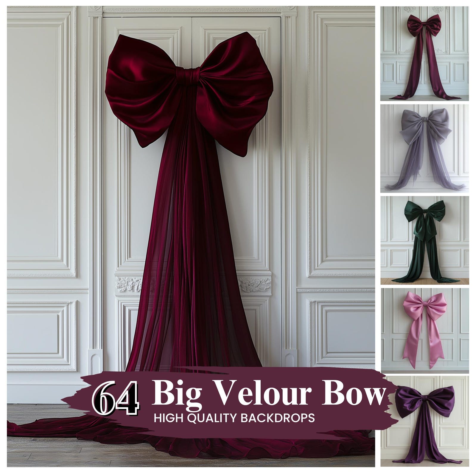 50+ Big Velour Bow Digital Backdrops, Ribbon Studio Digital Backdrops ...