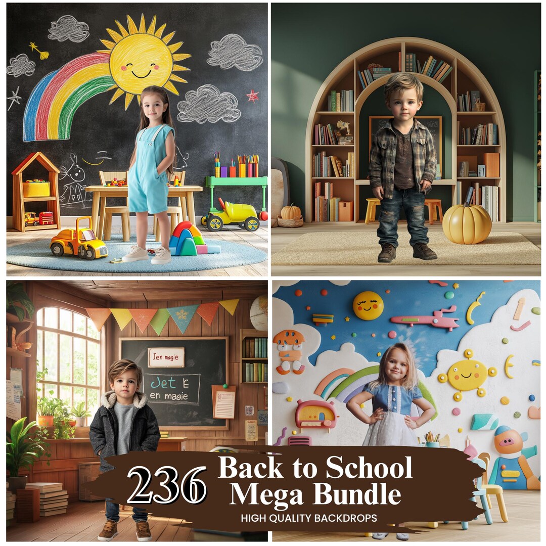 200+ Back to School Mega Bundle Backdrops, Kids Portrait Photography ...