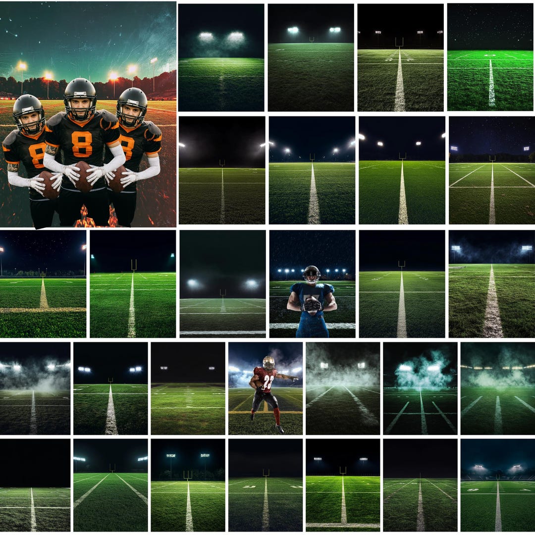 150 Football Field Backdrop, Lightning Football Overlays, Smoke & Light ...