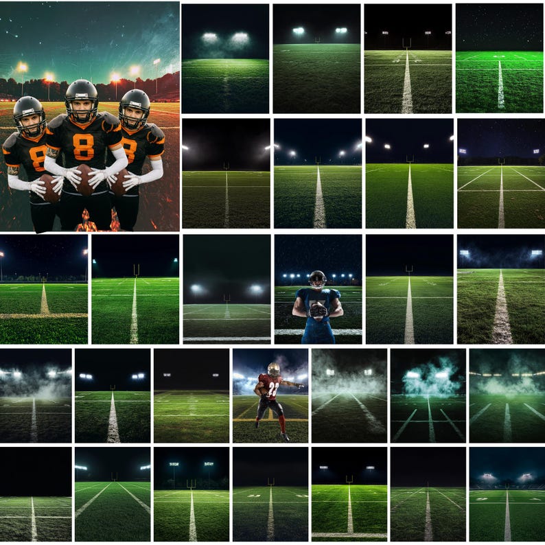 150 Football Field Backdrop, Lightning Football Overlays, Smoke & Light ...