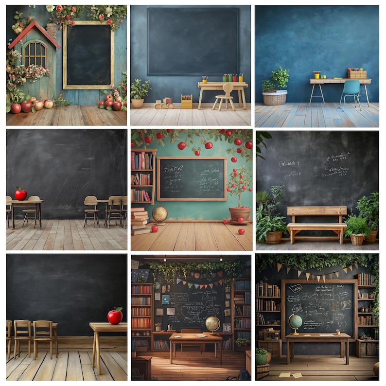 50+ Back to School Backdrops, Chalkboard Classroom Photography Props ...