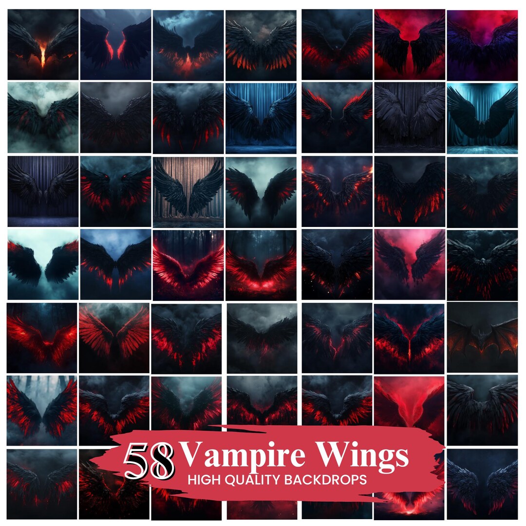 Vampire Wings Halloween Digital Backdrops, Spooky Wings Overlay for ...
