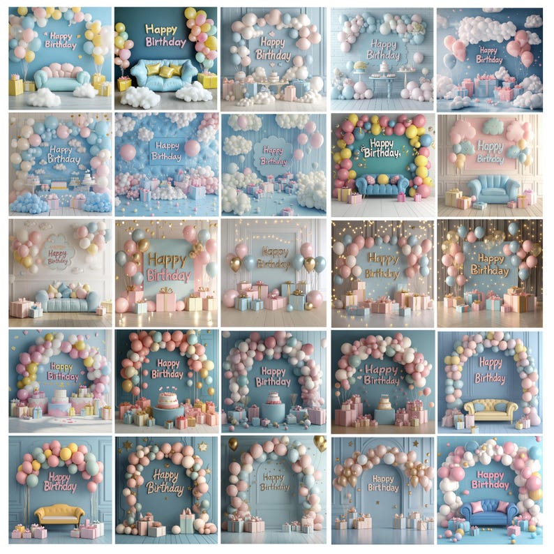 100+ Birthday Backdrop, Balloons Digital Backdrops for Kids Photography ...