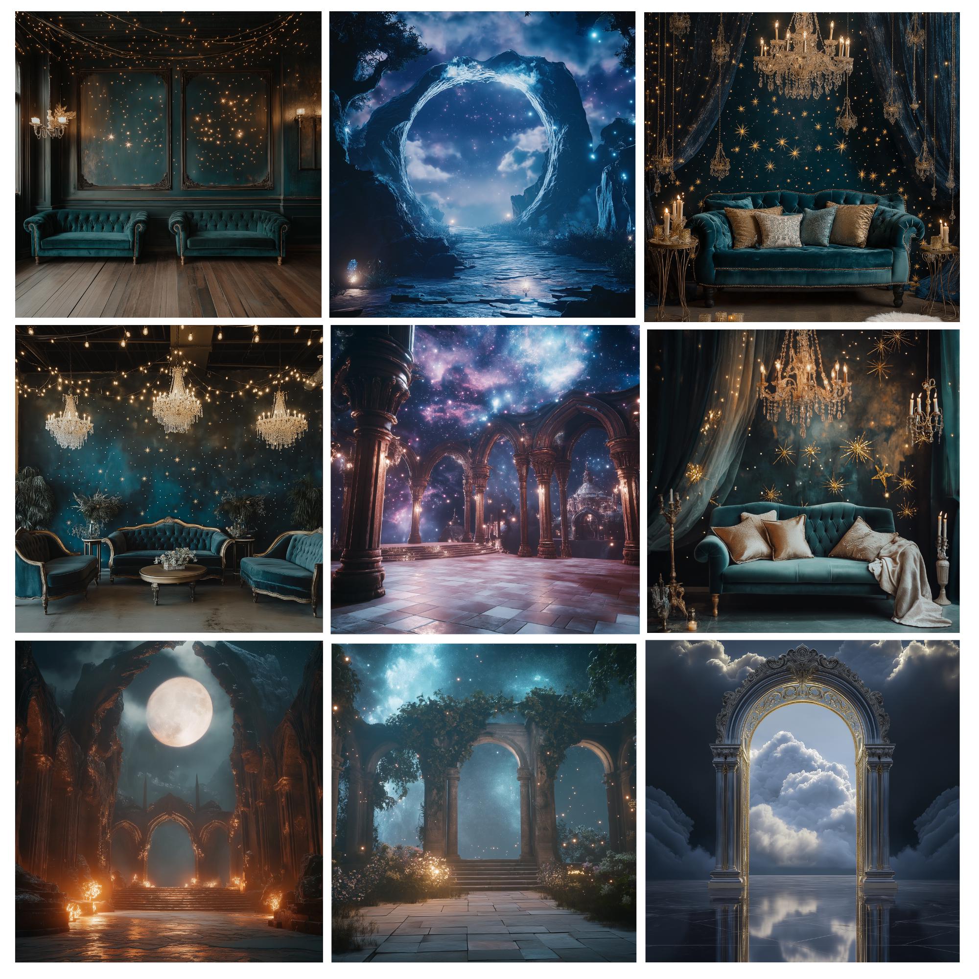 50+ Magic Starry Ceiling Digital Backdrop, Gothic Cloud Stairway ...
