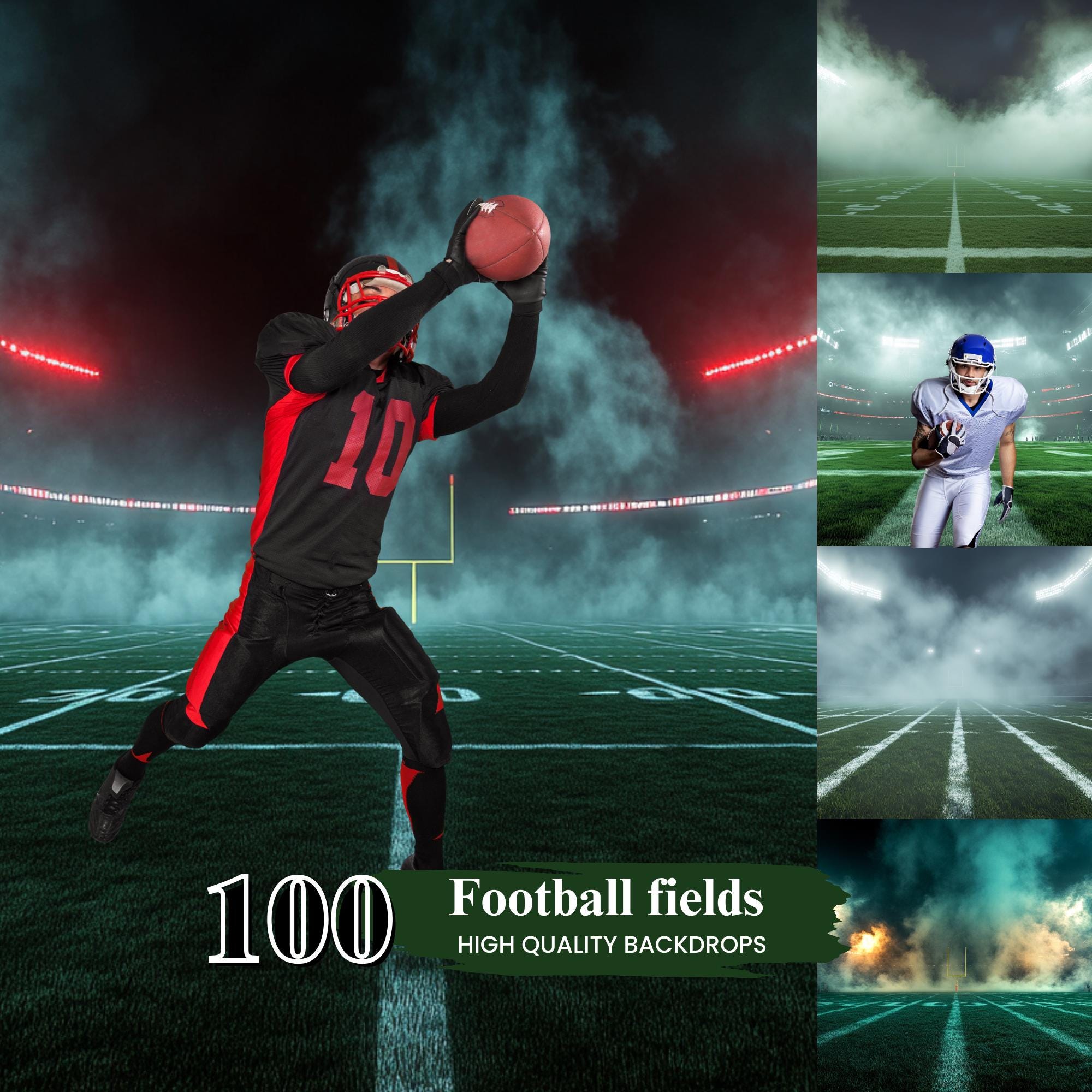 100 Football Professional Backdrop, Lightning Football Field Overlays ...