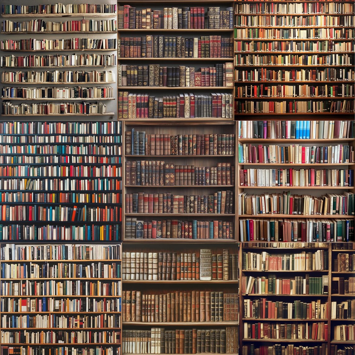 Classic Bookshelf Digital Photography Background, Library Wall Decor ...