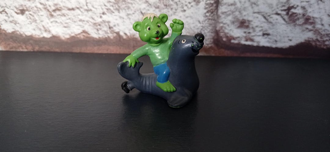 Captain Bluebear - 2.5" PVC Figure - Green Little Bear Riding Seal ...