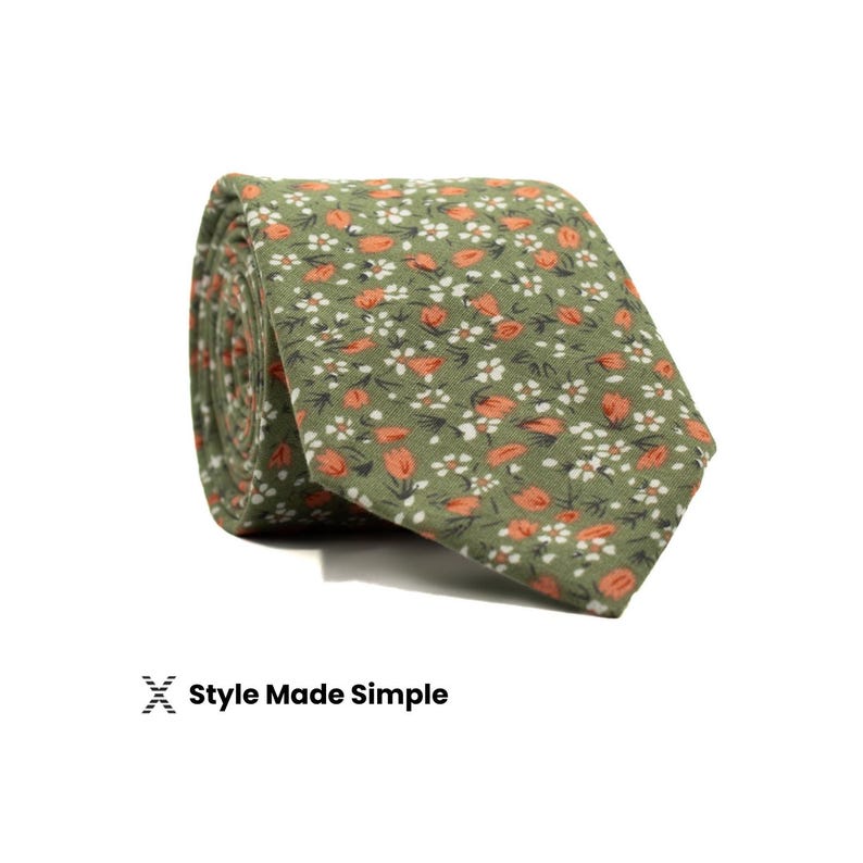 Olive Green & Orange Cotton Floral Spring Necktie - Etsy