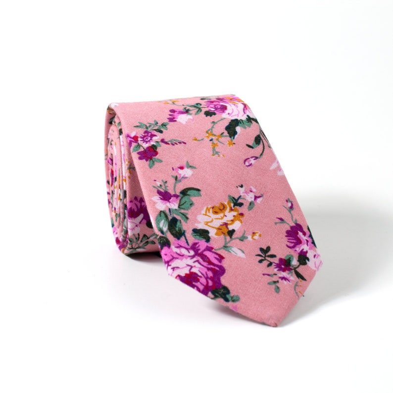 Pink Floral Skinny Necktie – 100% Cotton for Business, Weddings and ...